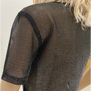 Express | Tops | Sheer Black With Silver Metallic Crop Top | Poshmark